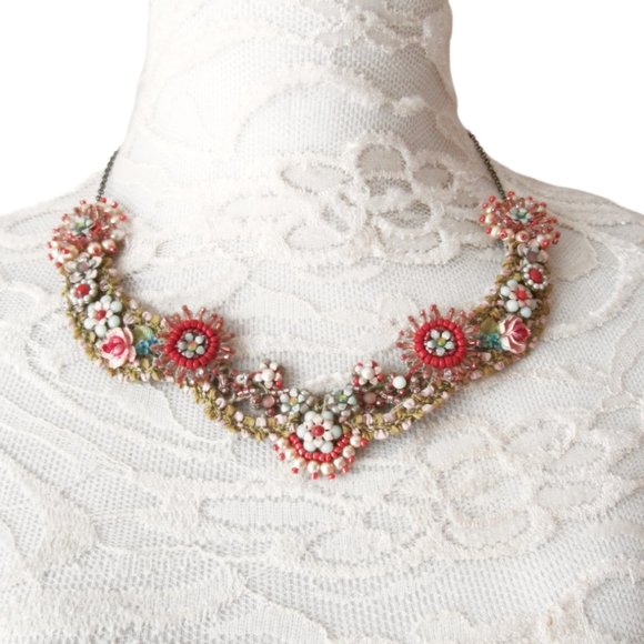 Michal Negrin | Jewelry | Michal Negrin Beaded Flowers Lace Necklace ...